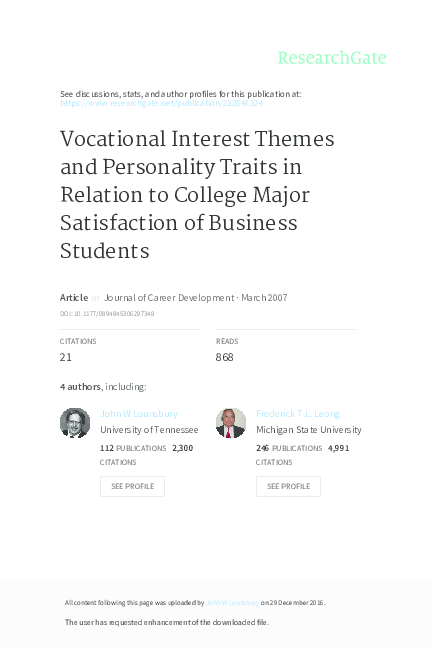 (PDF) Vocational interest themes and personality traits in relation to ...
