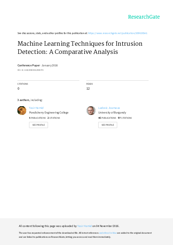 Pdf Machine Learning Techniques For Intrusion Detection A