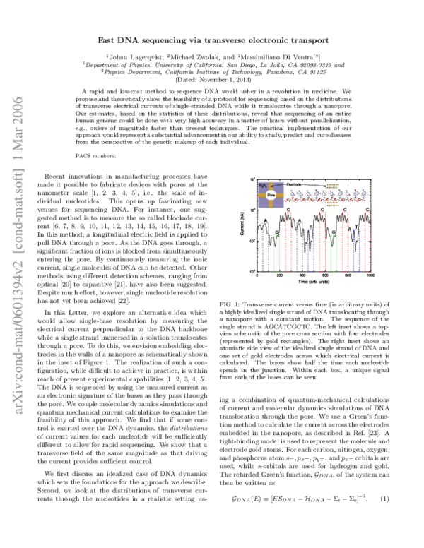 (PDF) Fast DNA sequencing via transverse electronic transport