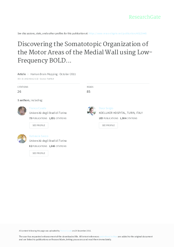 (PDF) Discovering the somatotopic organization of the motor areas of ...