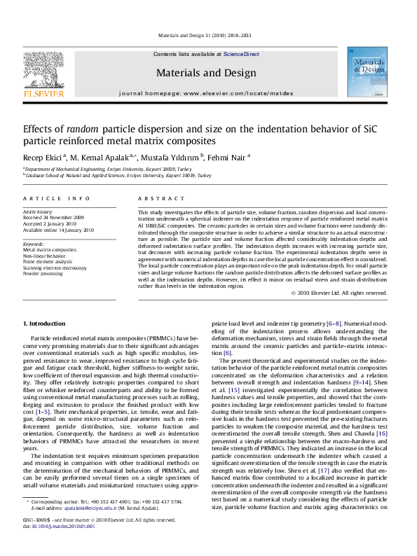 (PDF) Effects of random particle dispersion and size on the indentation behavior of SiC particle ...