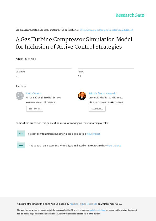 (PDF) A Gas Turbine Compressor Simulation Model for Inclusion of Active ...