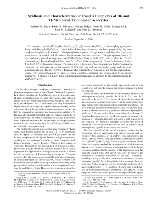 (PDF) Synthesis and Characterization of Iron (II) Complexes with Tetradentate Diiminodiphosphine ...