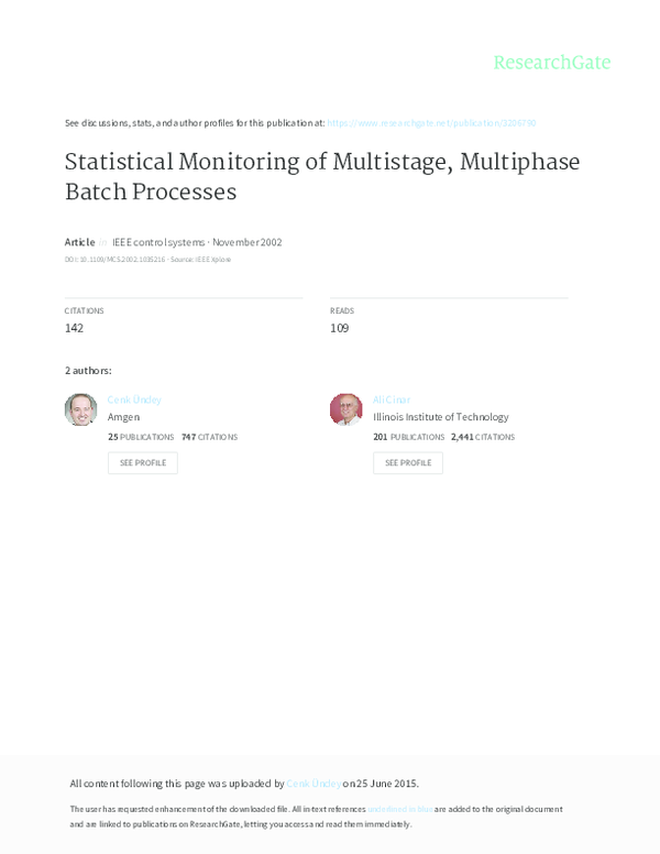 (PDF) Statistical monitoring of multistage, multiphase batch processes