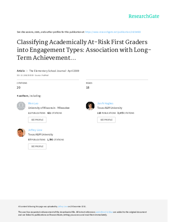 (PDF) Classifying academically at-risk first graders into engagement ...