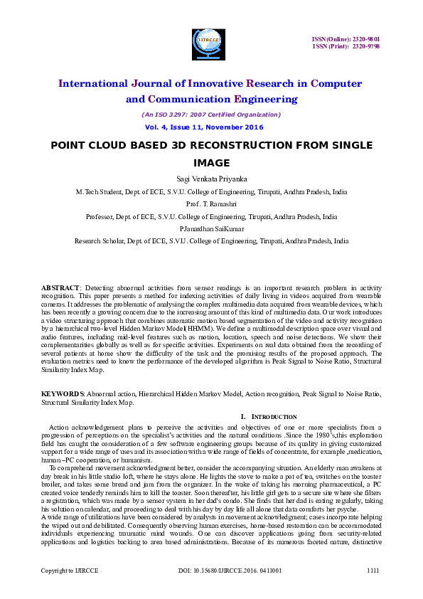 Doc Point Cloud Based 3d Reconstruction From A Single Image