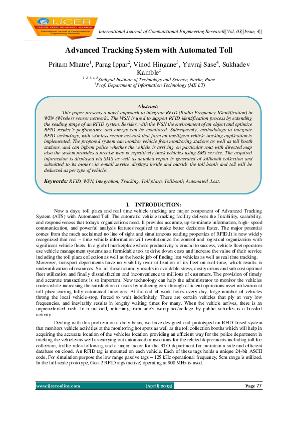 (PDF) Advanced Tracking System with Automated Toll