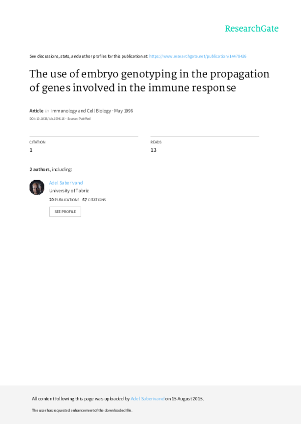 (PDF) The use of embryo genotyping in the propagation of genes involved ...