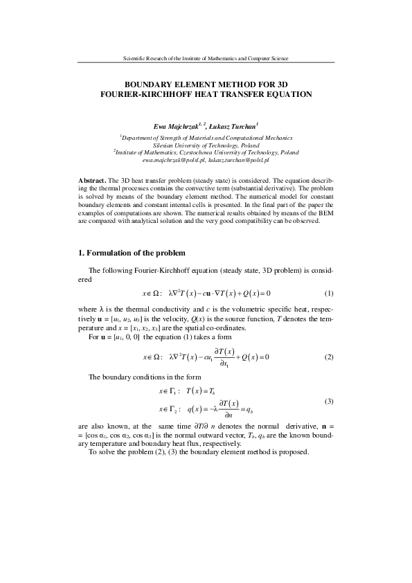 (PDF) Boundary element method for 3D Fourier-Kirchhoff heat transfer equation