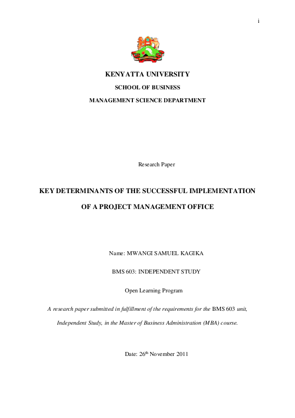 (PDF) KEY DETERMINANTS OF THE SUCCESSFUL IMPLEMENTATION OF A PROJECT MANAGEMENT OFFICE