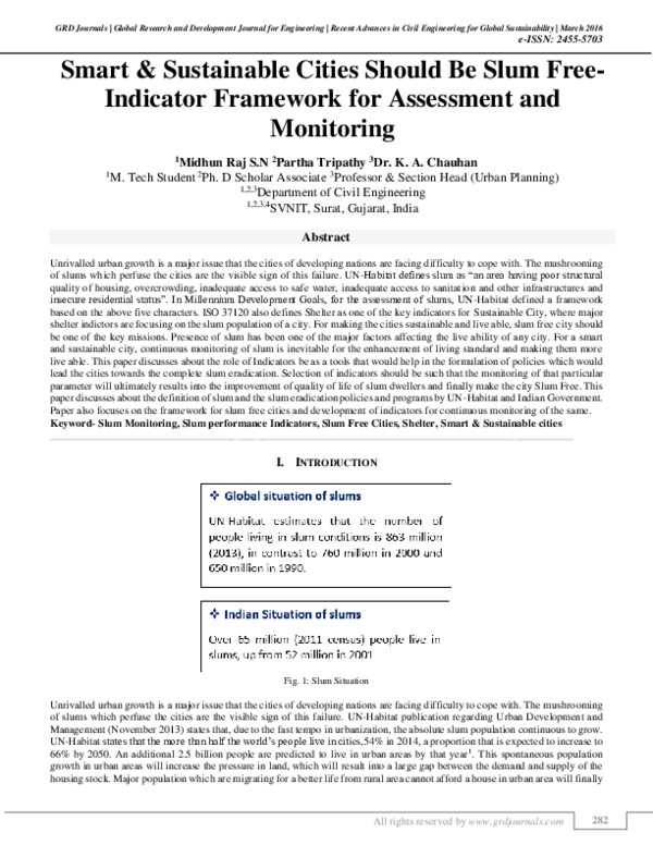(PDF) Smart & Sustainable Cities Should Be Slum Free- Indicator ...