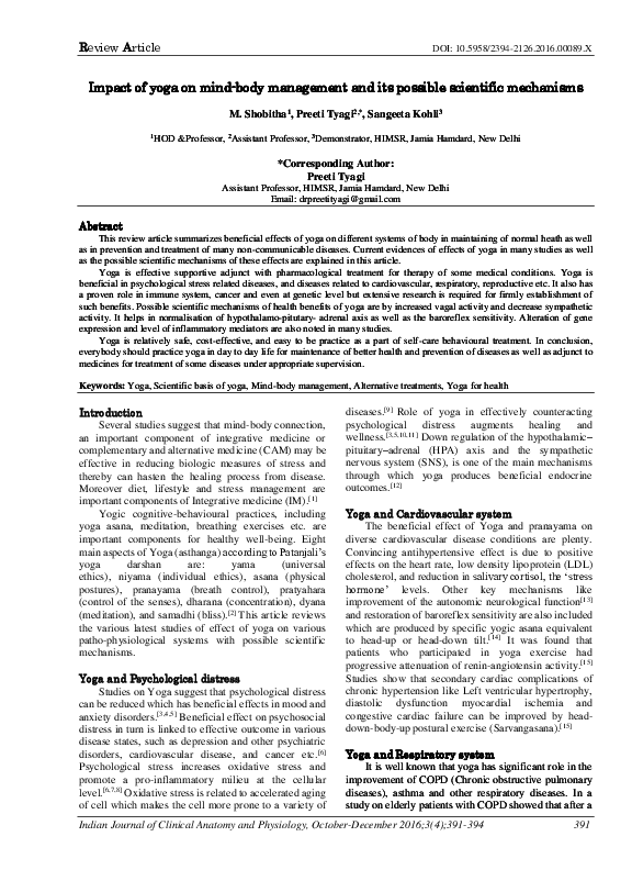 (PDF) Impact of yoga on mind-body management and its possible ...