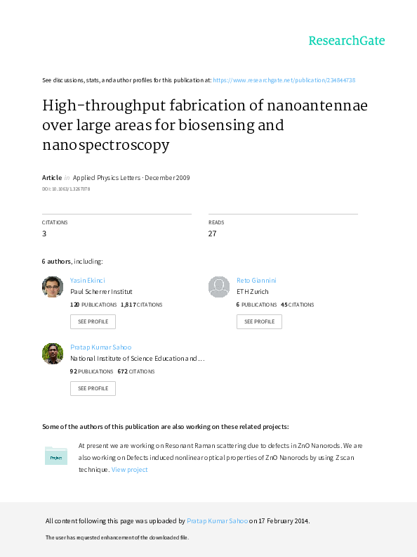 (PDF) High-throughput fabrication of nanoantennae over large areas for ...