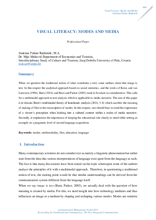 (PDF) Visual Literacy: Modes and Media