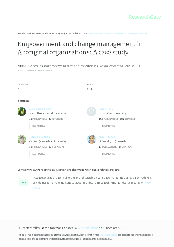 (PDF) Empowerment and change management in Aboriginal organisations: a ...