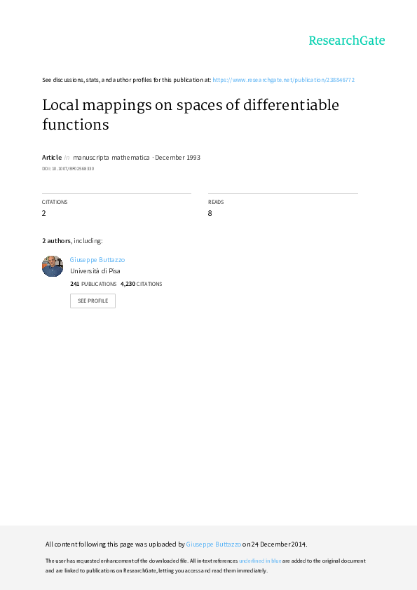 (PDF) Local mappings on spaces of differentiable functions