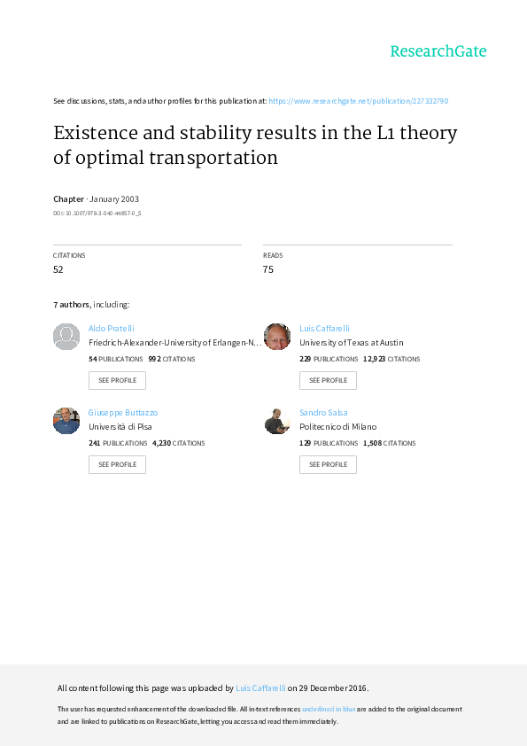 (PDF) Existence and stability results in the L1 theory of optimal ...