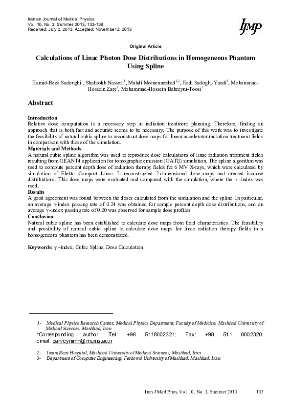 (PDF) Calculations of Linac Photon Dose Distributions in Homogeneous ...