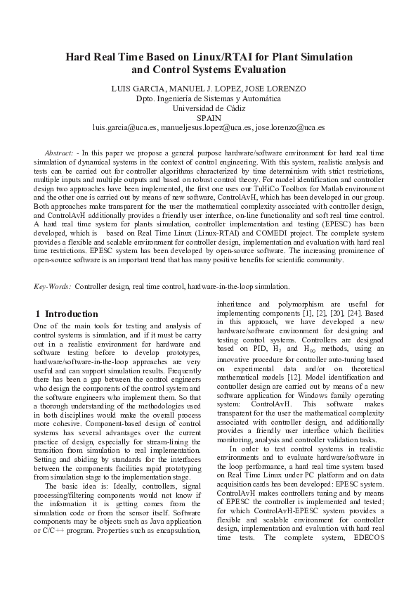 (PDF) Hard Real Time Based on Linux/RTAI for Plant Simulation and Control Systems Evaluation ...