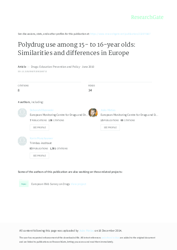 (PDF) Polydrug use among 15-to 16-year olds: Similarities and ...