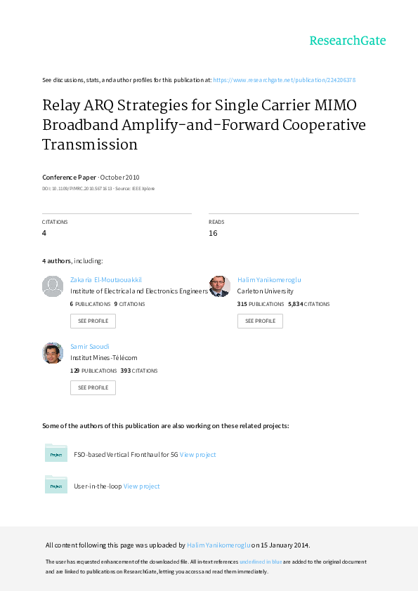 (PDF) Relay ARQ strategies for single carrier MIMO broadband amplify-and-forward cooperative ...