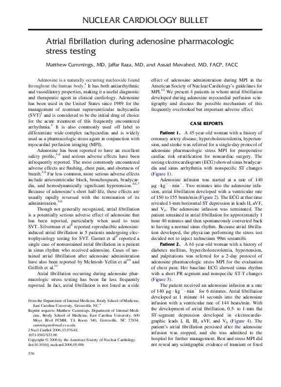 (PDF) Atrial fibrillation during adenosine pharmacologic stress testing