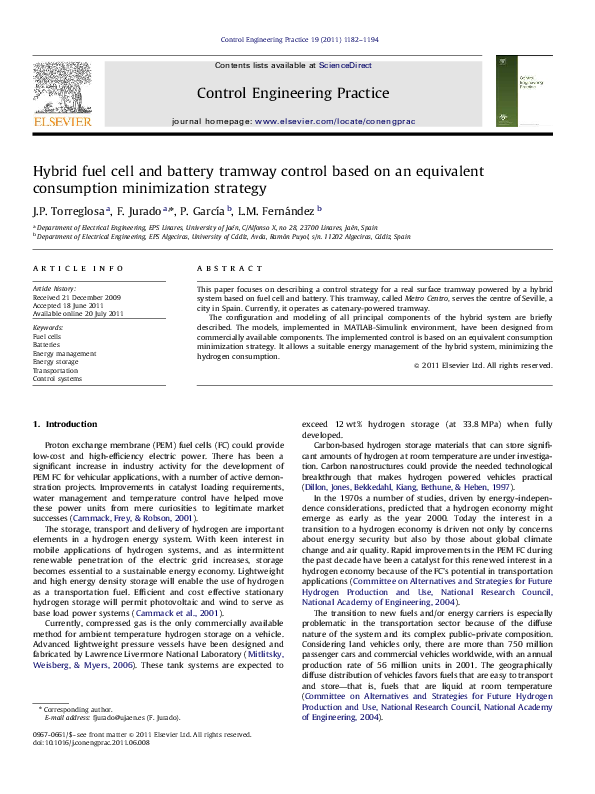 (PDF) Hybrid fuel cell and battery tramway control based on an equivalent consumption ...