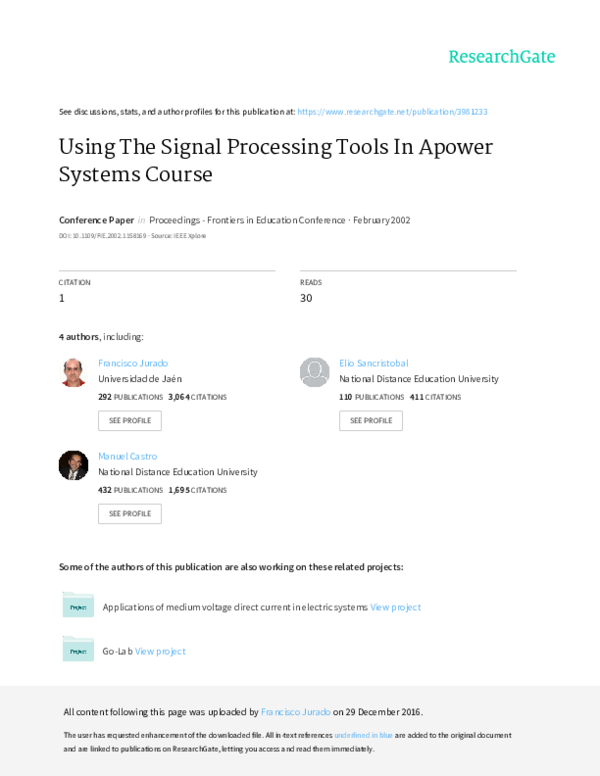 (PDF) Using the signal processing tools in a power systems course