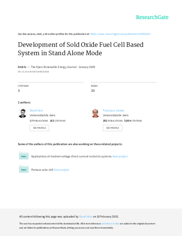(PDF) Development of Solid Oxide Fuel Cell Based System in Stand Alone Mode