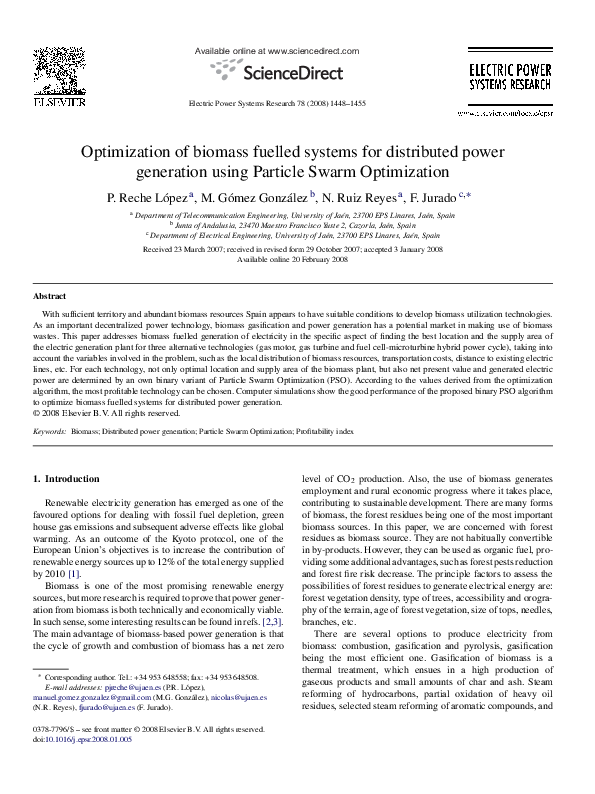 Pdf Optimization Of Biomass Fuelled Systems For Distributed Power Generation Using Particle