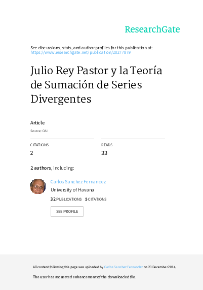 (PDF) Julio Rey Pastor y la Teoría de Sumación de Series Divergentes