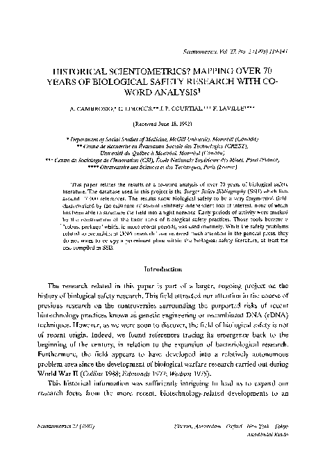(PDF) Historical scientometrics? Mapping over 70 years of biological ...