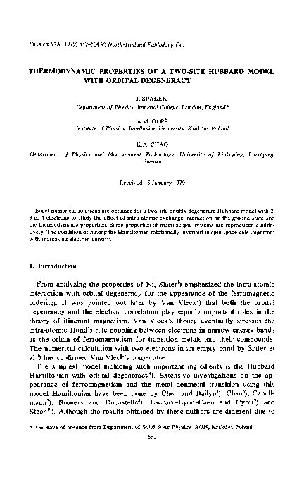 (PDF) Thermodynamic properties of a two-site Hubbard model with orbital ...