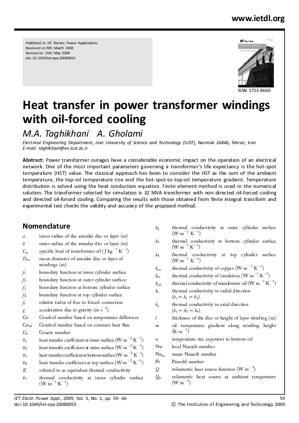 (PDF) Heat transfer in power transformer windings with oil-forced cooling