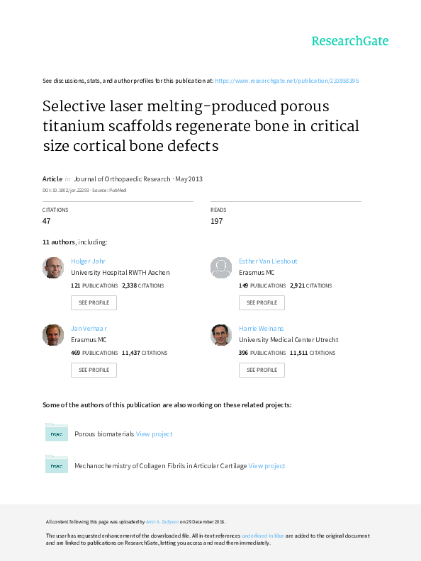 (PDF) Selective laser melting-produced porous titanium scaffolds ...