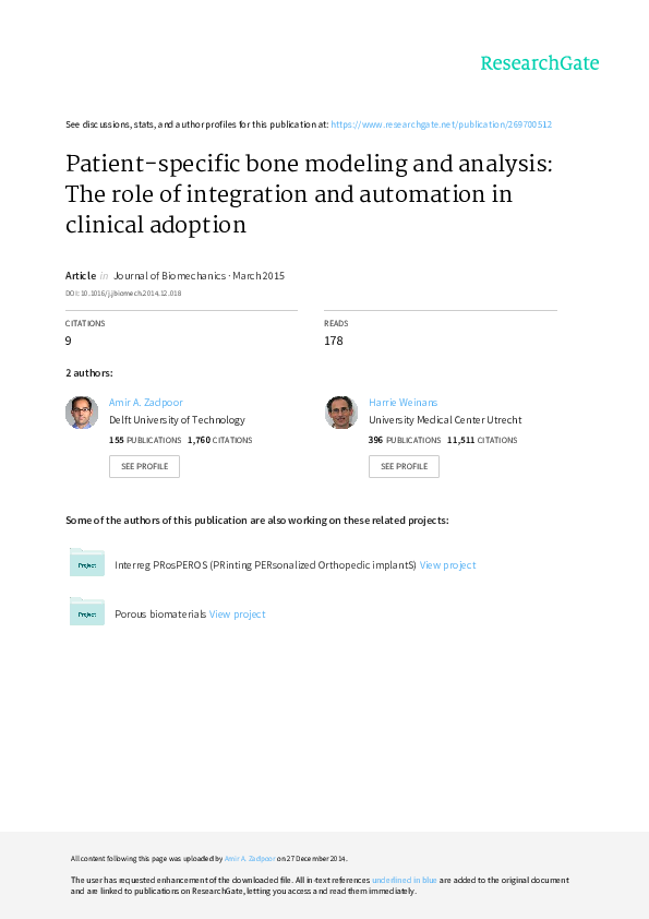 (PDF) Patient-specific bone modeling and analysis: The role of integration and automation in ...