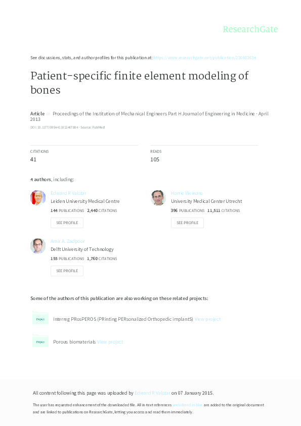 Pdf Patient Specific Finite Element Modeling Of Bones