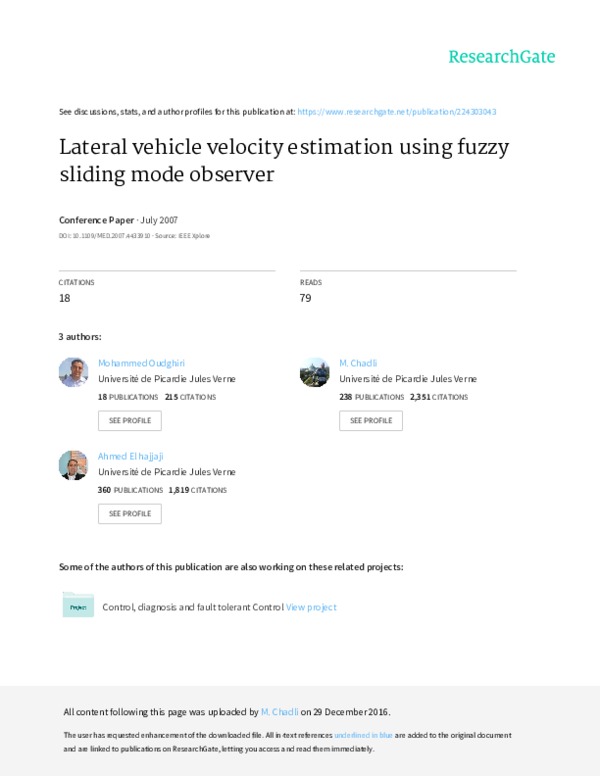 (PDF) Lateral vehicle velocity estimation using fuzzy sliding mode observer