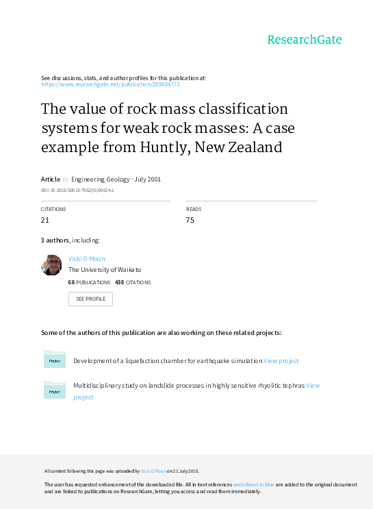 (PDF) The value of rock mass classification systems for weak rock ...
