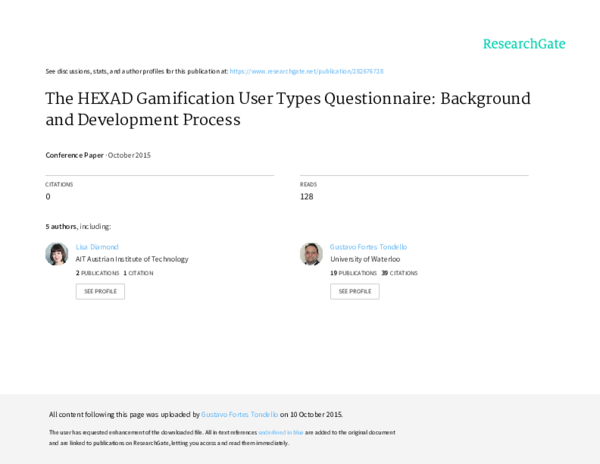 (PDF) The HEXAD Gamification User Types Questionnaire: Background and Development Process