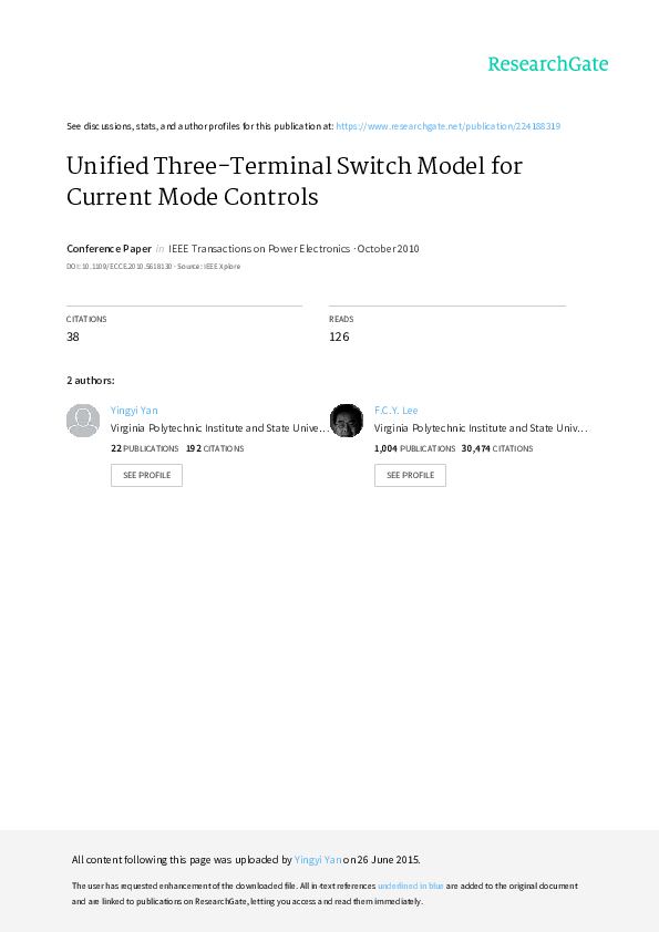 (PDF) Unified Three-Terminal Switch Model for Current Mode Controls