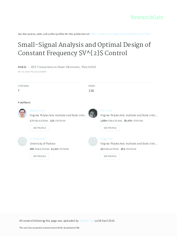 (PDF) Small-signal Analysis and Optimal Design of Constant Frequency V2 ...