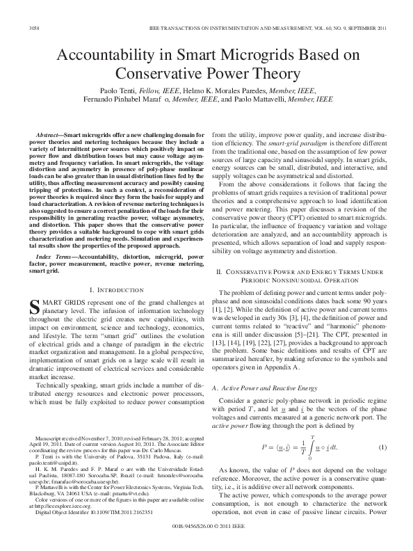 (PDF) Accountability in Smart Microgrids Based on Conservative Power Theory