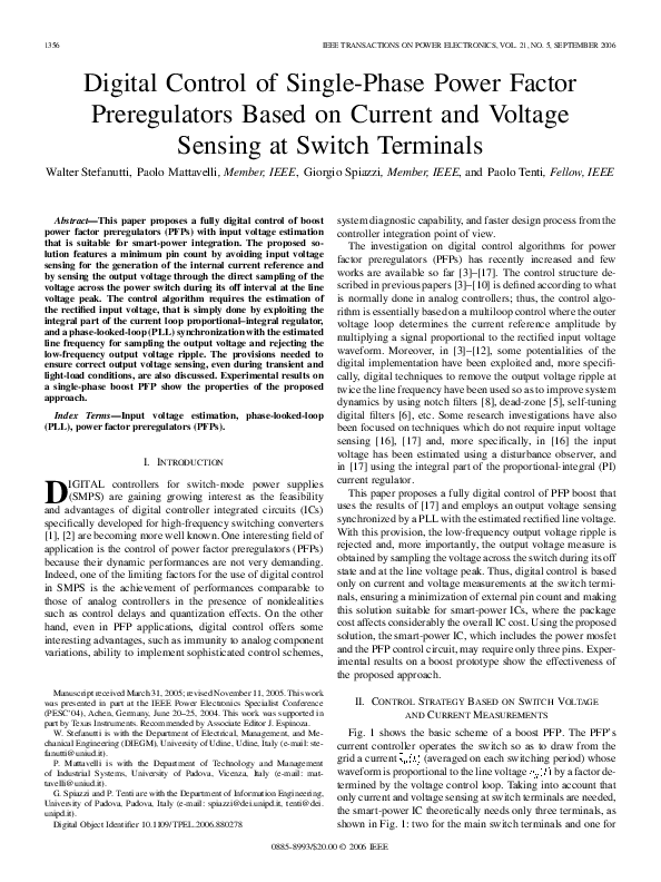 (PDF) Digital Control of Single-Phase Power Factor Preregulators Based on Current and Voltage ...