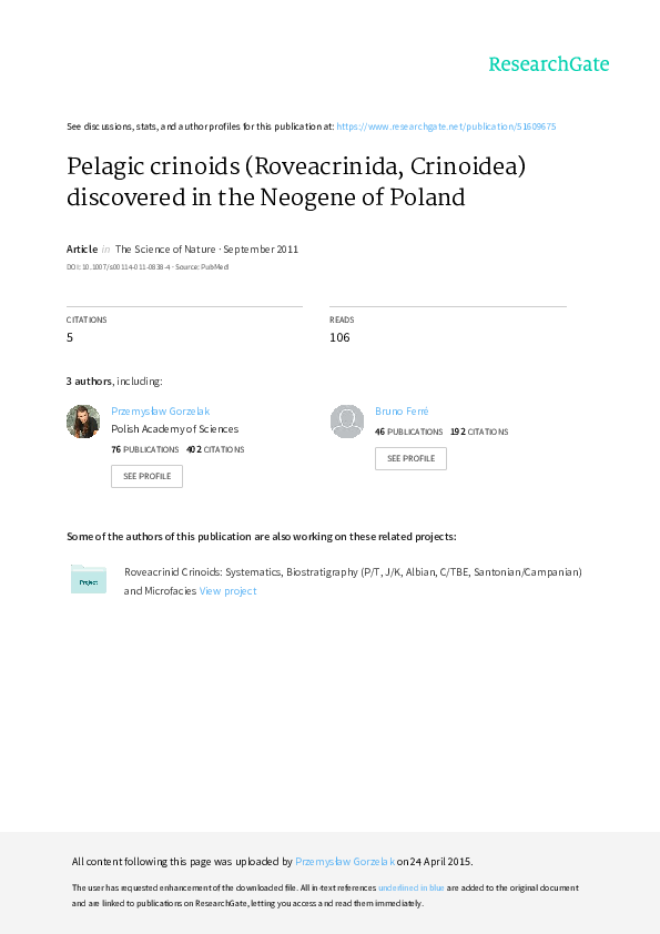 (PDF) Pelagic crinoids (Roveacrinida, Crinoidea) discovered in the ...