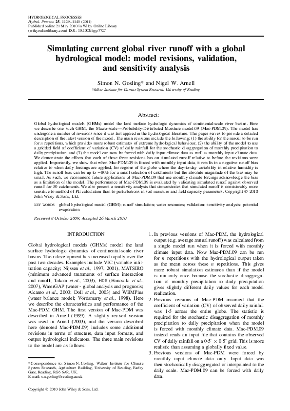 (PDF) Simulating current global river runoff with a global hydrological ...