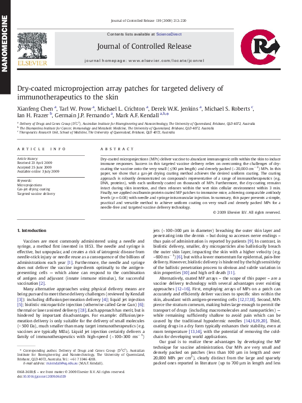 (PDF) Dry-coated microprojection array patches for targeted delivery of ...