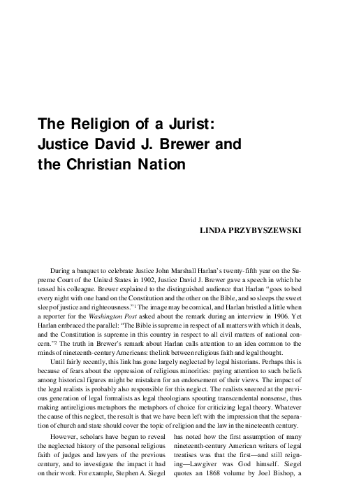 (PDF) The Religion of a Jurist: Justice David J. Brewer and the ...