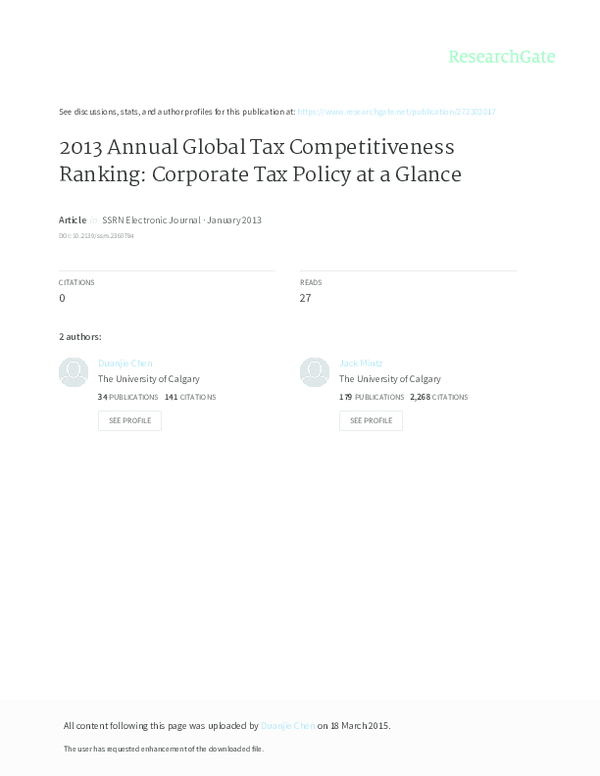 (PDF) 2013 Annual Global Tax Competitiveness Ranking: Corporate Tax ...