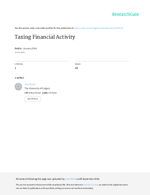(PDF) Taxing Financial Activity